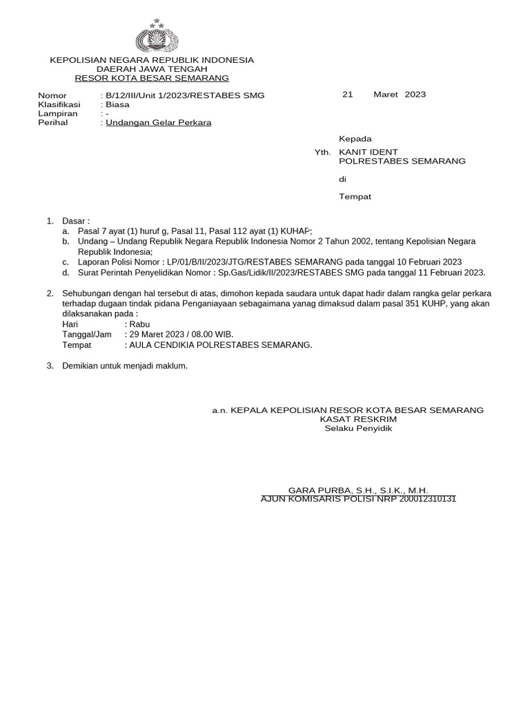 UNDANGAN KANIT IDENT | PDF