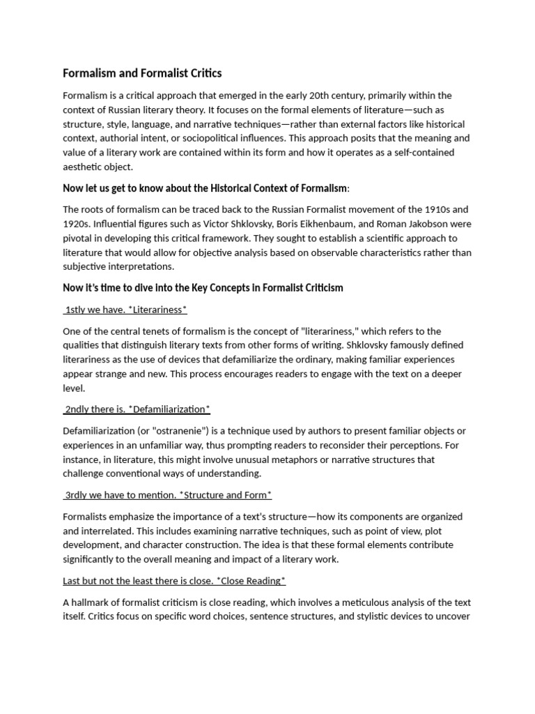 Formalism and Formalist Critics | PDF | Narrative | Poetry