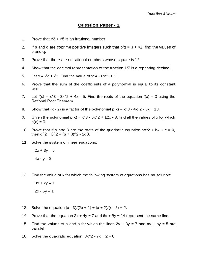 Maths_Question Paper - 1 | PDF