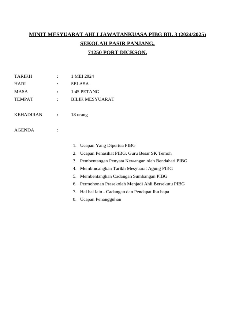 739740706-Minit-Mesyuarat-Ajk-Pibg-Bil-1-2024 | PDF