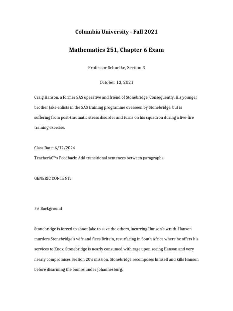 Mathematics 251 Chapter 6 Exam | PDF | Central Intelligence Agency ...