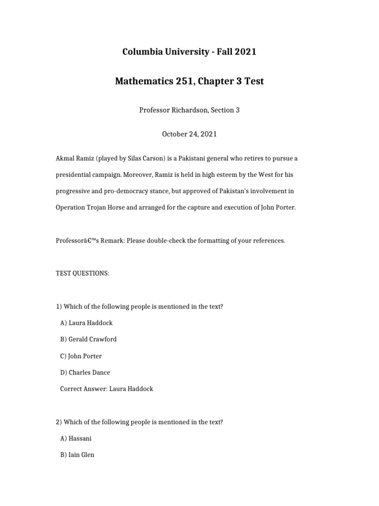 MATHEMATICS_251_CHAPTER_3_TEST | PDF