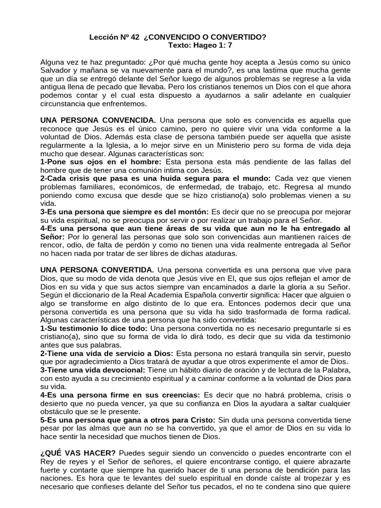 Leccion 42 - Convencido o Convertido | PDF | Dios | Amor