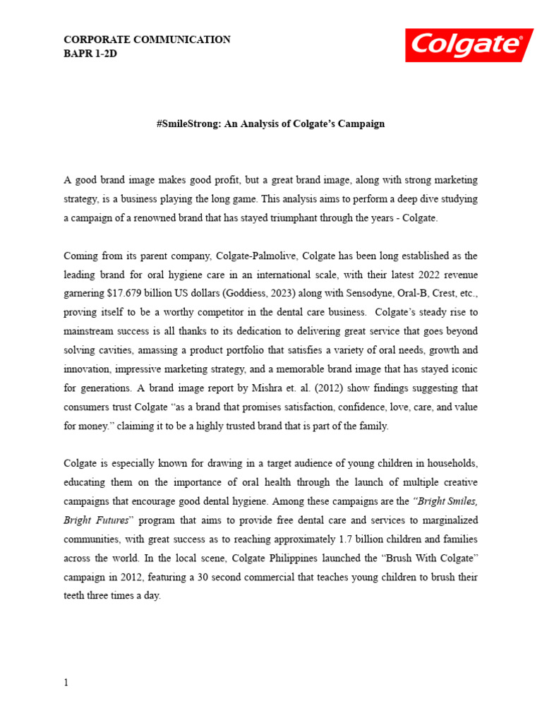 Case Study Analysis #1 - DIZON, Miguel Angelo | PDF | Brand | Oral Hygiene