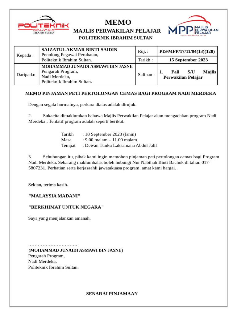 MEMO FIRST AID MERDEKA (1) | PDF