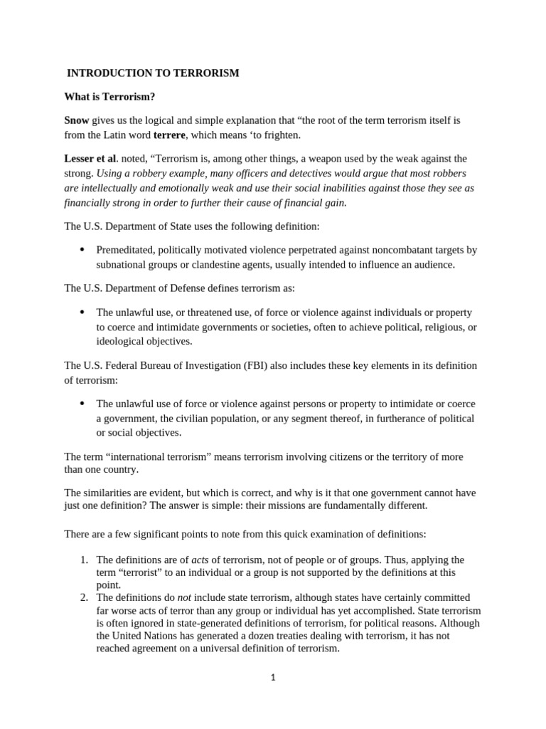 HSM 414 Intro to Terrorism | PDF | Extremism | Violence