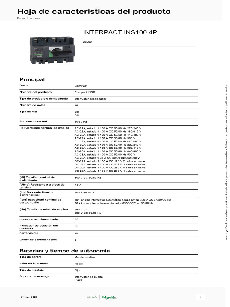 Hoja de Características Del Producto: Interpact Ins100 4P | PDF ...