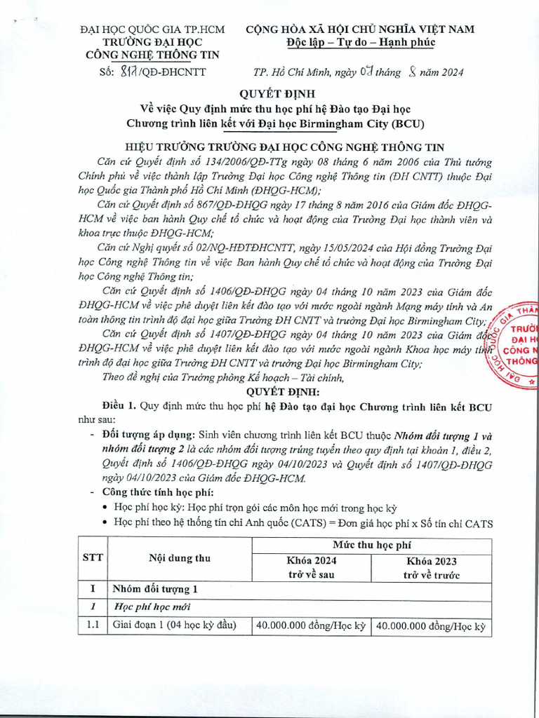 Quyet Dinh Muc Thu HP Bcu | PDF