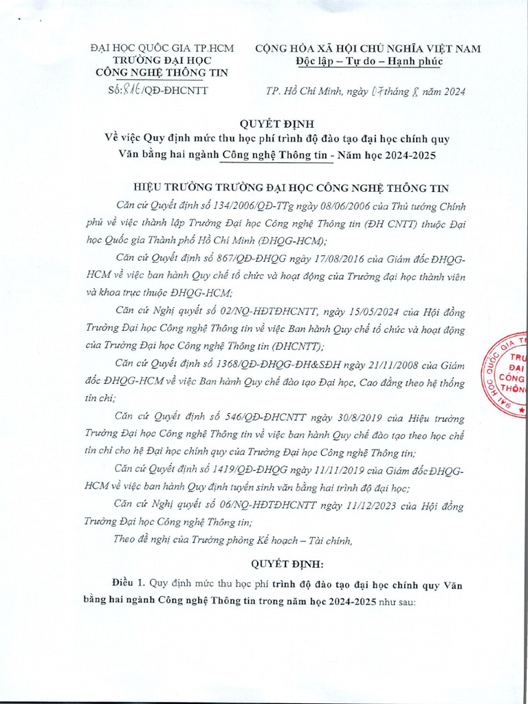 Quyet Dinh Muc Thu HP 2024-2025 vb2cq | PDF