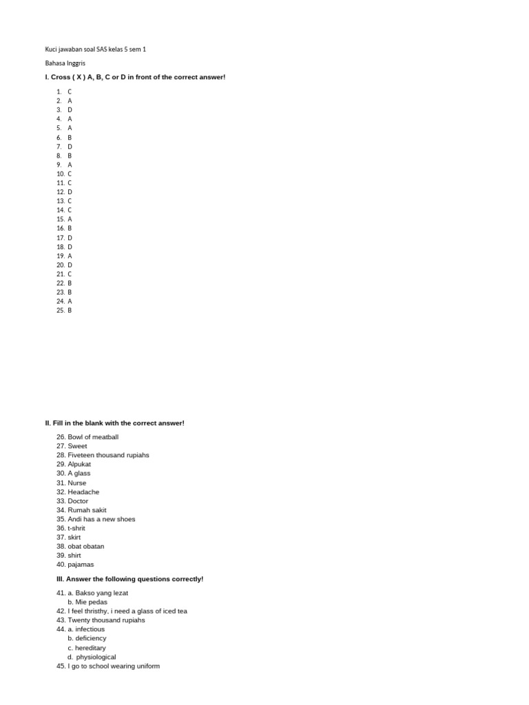 Kuci Jawaban Soal SAS Kelas 5 Sem 1 | PDF