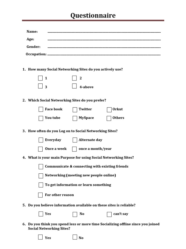 Social Media Usage Questionnaire for Students | PDF | Social Networking ...