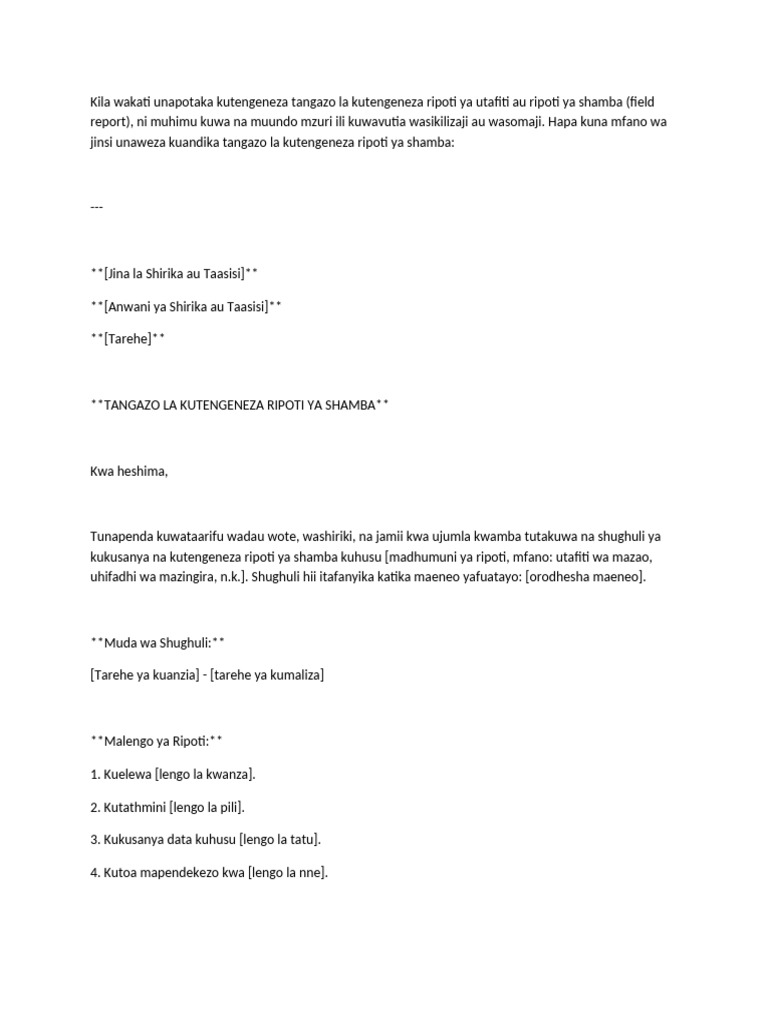 Ripoti Ya Shamba | PDF