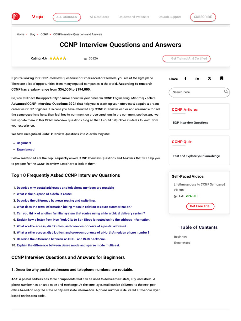 Top CCNP Interview Questions & Answers [UPDATED] 2025 | PDF | Multicast | Ip Address