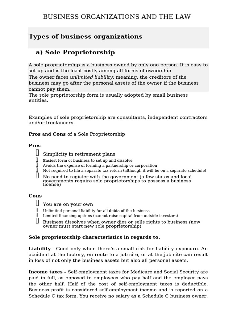 Types of Business Organizations PDF | PDF | Limited Liability Company | Partnership