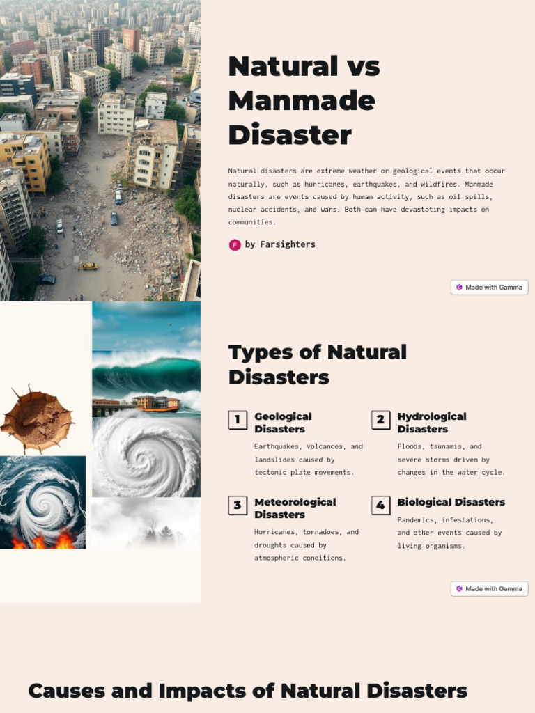 Natural vs Manmade Disasters Explained | PDF | Natural Disasters | Hazards