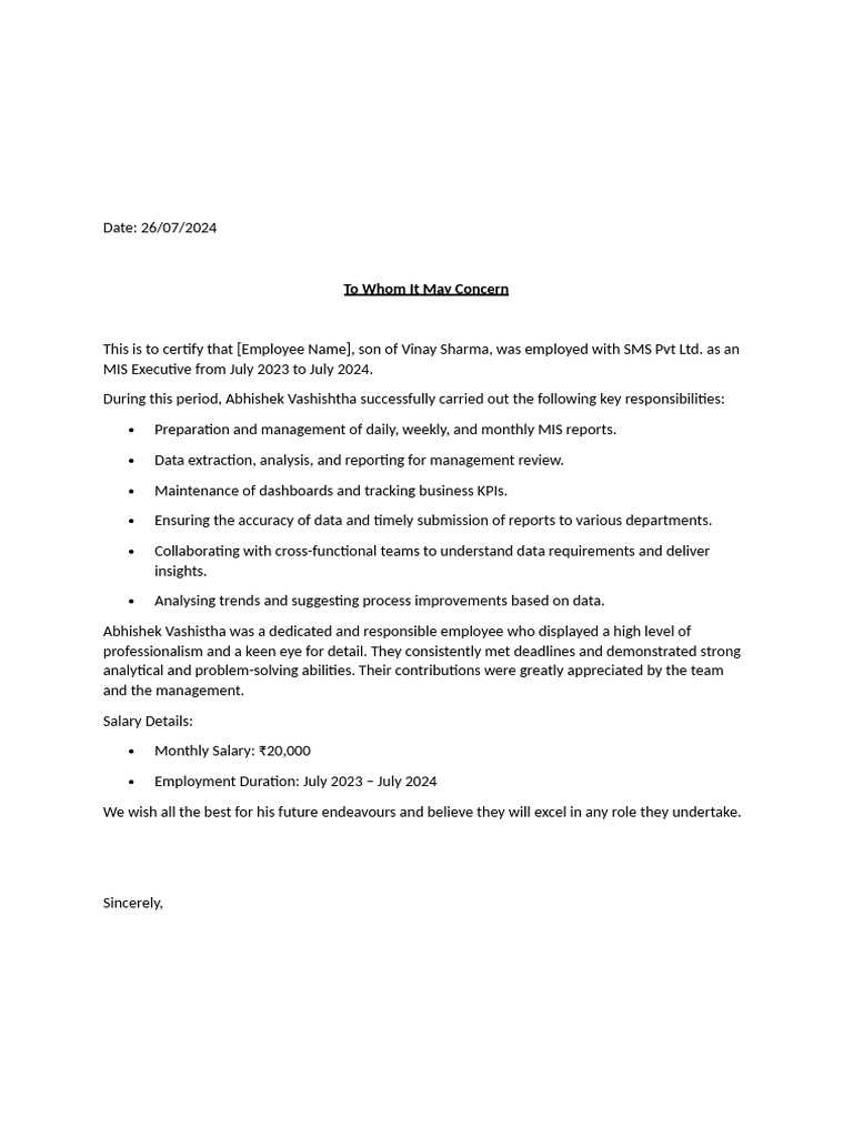 Abhi - Experience Letter Format | PDF