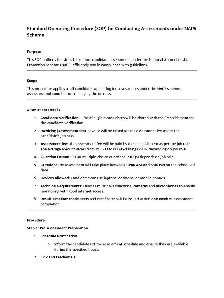 Assessment SOP for Establishment | PDF | Regulatory Compliance