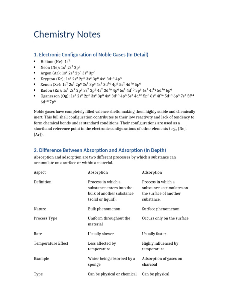 Noble Gases and Adsorption Notes | PDF