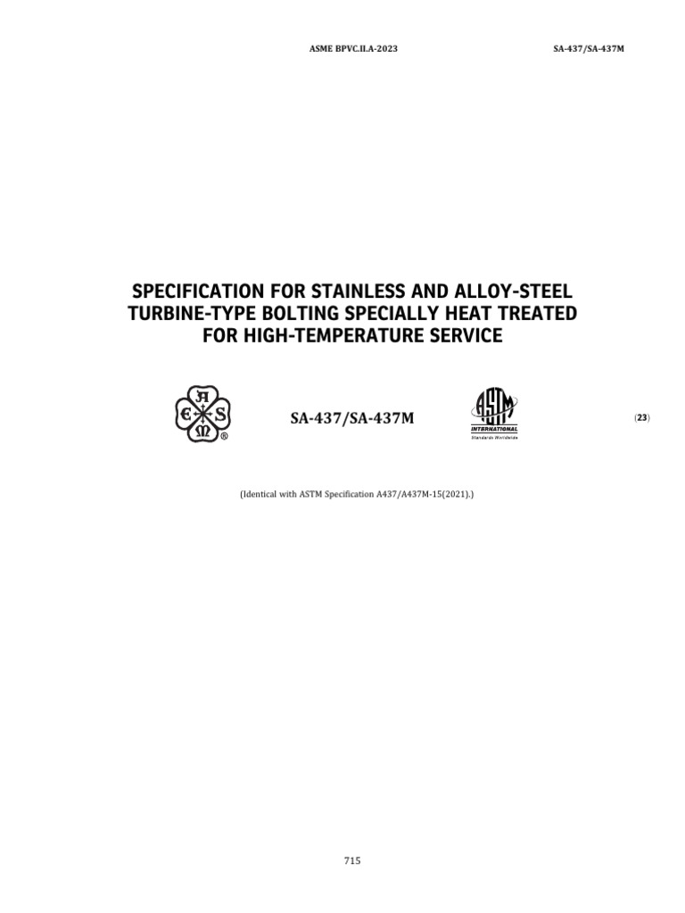 ASME BPVC 2023 Section II Part A-1 - SA-437 | PDF | Heat Treating | Specification (Technical ...
