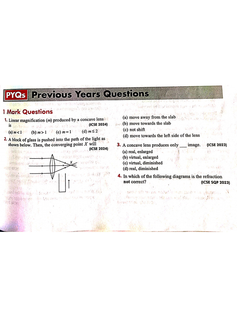 Refraction through lens PYQs | PDF