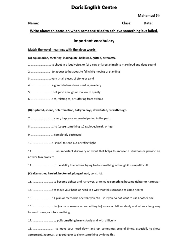 Excl Stroy tried but failed worksheet | PDF