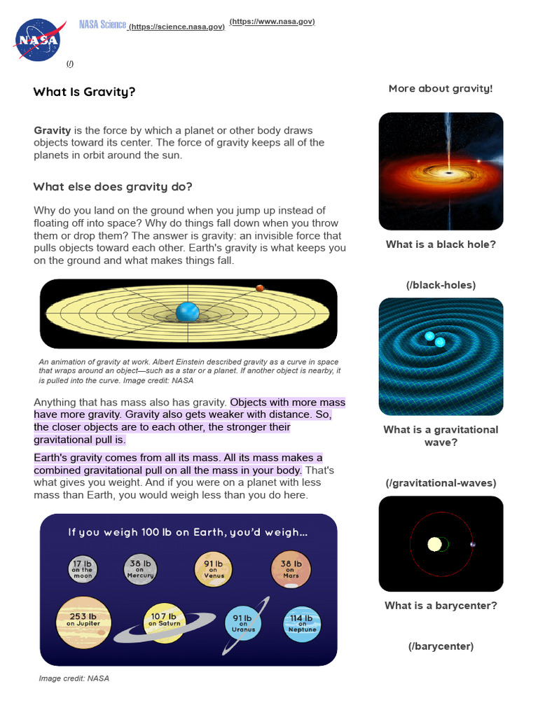 What Is Gravity_ _ NASA Space Place – NASA Science for Kids | PDF ...