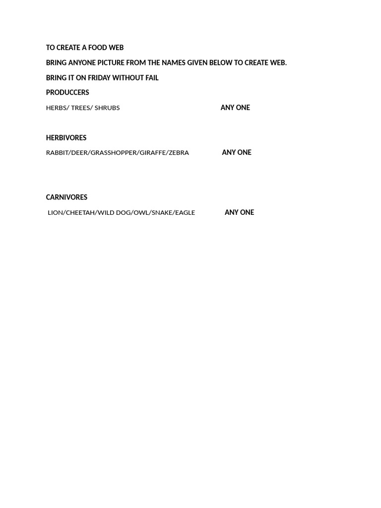 To Create a Food Web (1) | PDF