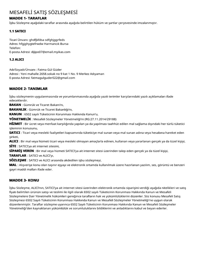 Satis Sozlesmesi | PDF
