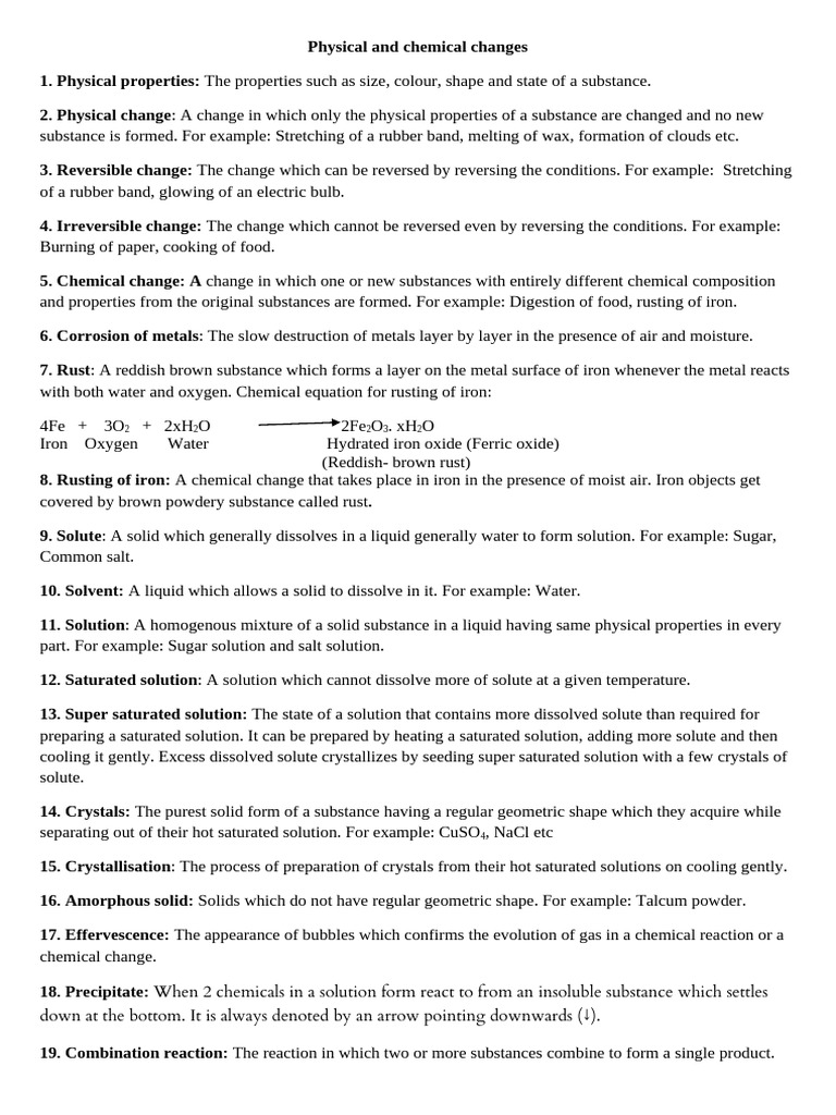 Physical and Chemical Changes Explained | PDF | Rust | Hydroxide