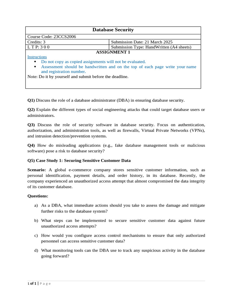 A1 Database Security | PDF