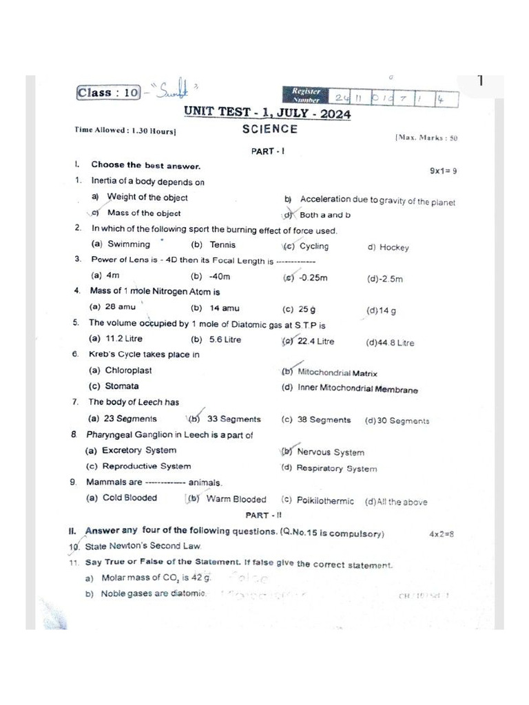 Science Question Papers 2024-25 | PDF