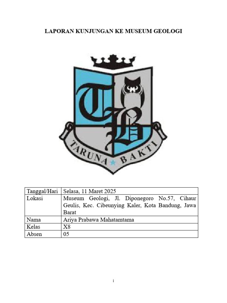 Laporan Kunjungan Ke Museum Geologi Ariya Prabawa Mahatamtama x8-05 | PDF