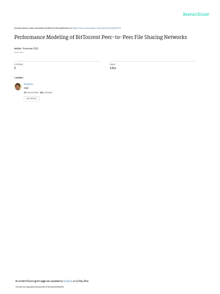 Performance Modeling of BitTorrent Peer-To-Peer Fi | PDF | Peer To Peer | Computer Engineering