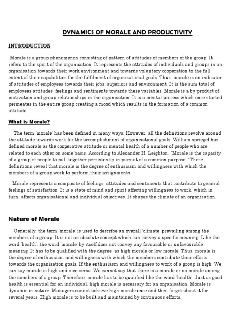 Morale and Productivity Dynamics | PDF | Factors Of Production | Labour ...