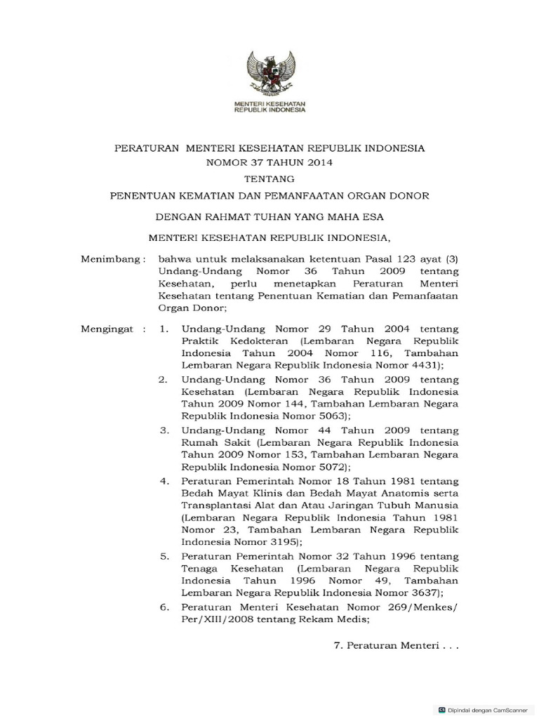 PMK No. 37 TTG Penentuan Kematian Dan Pemanfaatan Organ Donor-3 | PDF
