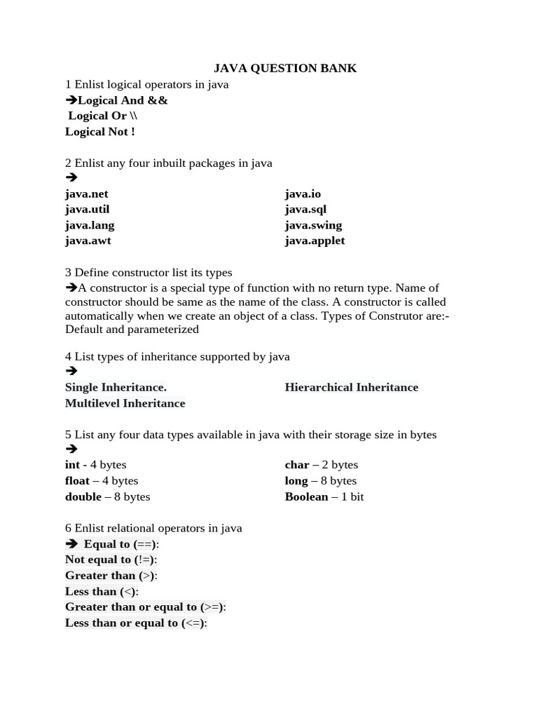 Java Question Bank 23-24 | PDF | Constructor (Object Oriented ...