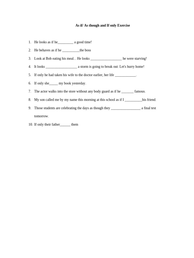 As If/If Only Exercises Guide | PDF