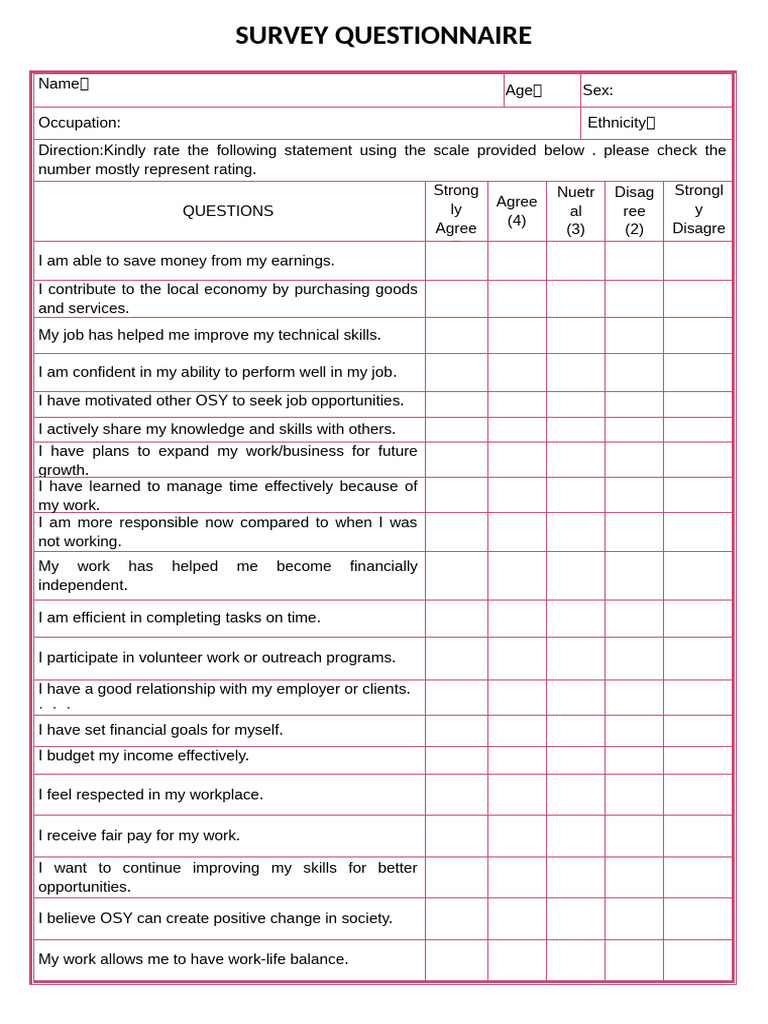 Survey Questionnaires | PDF