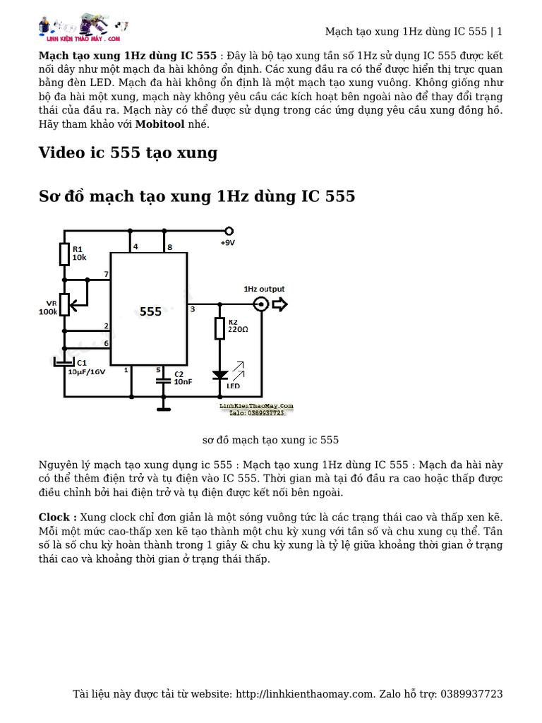 M CH T o Xung 1Hz Dùng IC 555 | PDF