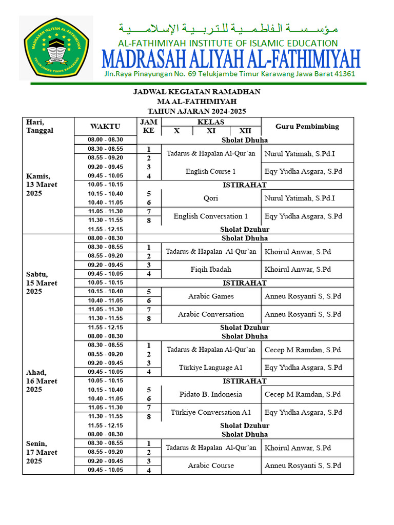 Jadwal Kegiatan Ramadhan Ma - 13-20 Maret 2025 | PDF