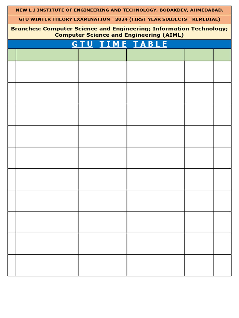 GTU Winter 2025 Exam Schedule | PDF | Engineering | Science