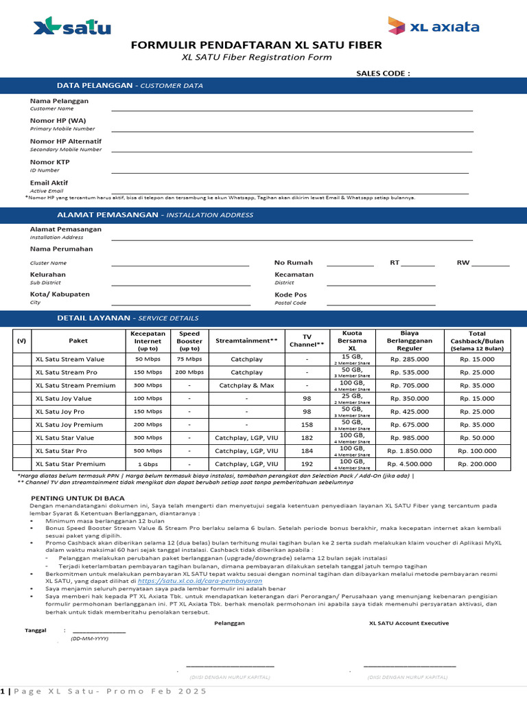 Form Berlangganan XL Satu - Promo Feb 2025 | PDF