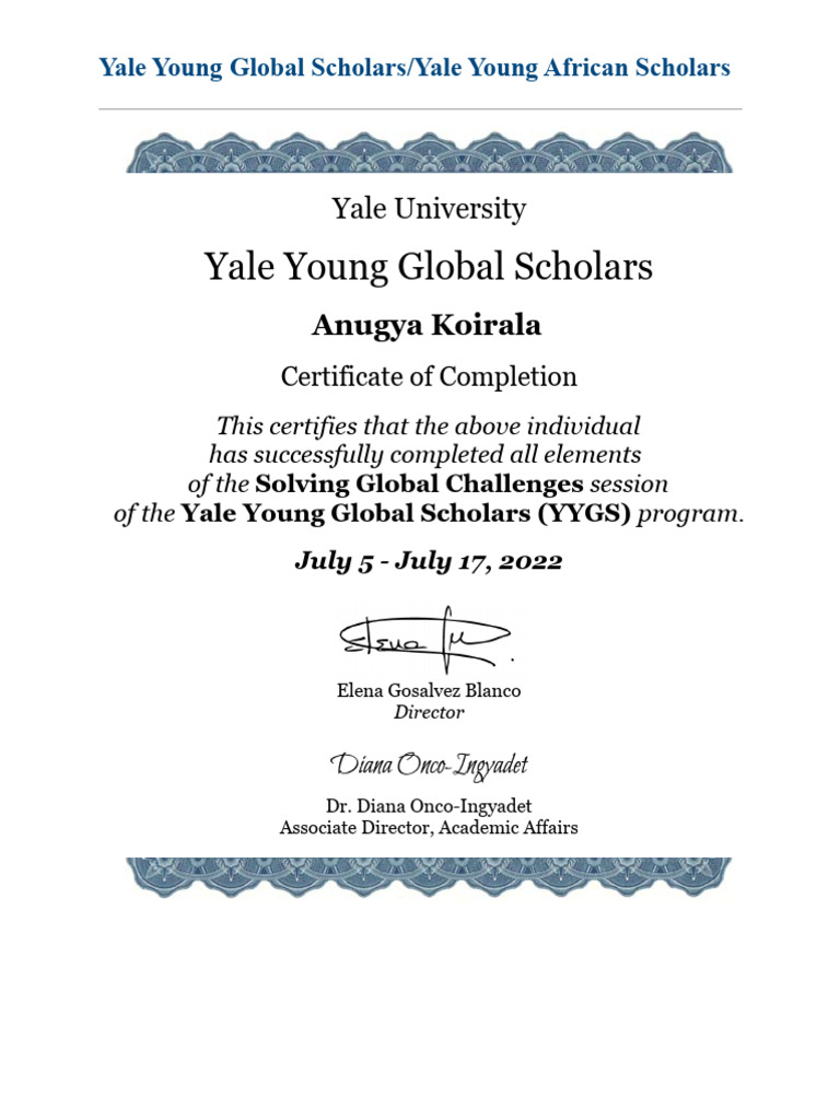 YYGS Certificate | PDF