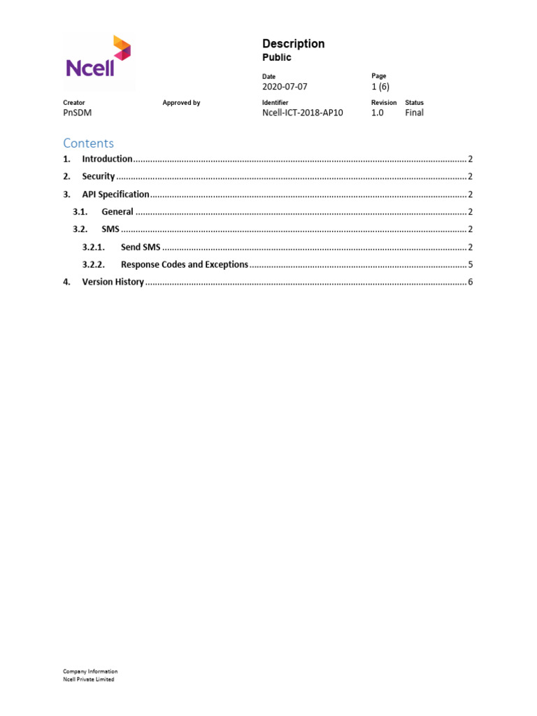 Ncell Smsmessaging v2 API Specification | PDF | Communications Protocols | Computing