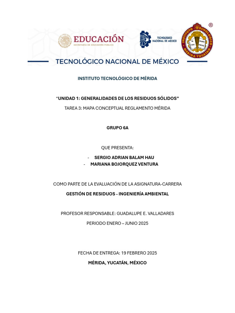 T3 - Mapa Conceptual Reglamento Merida - Balam Sergio - Bojorquez Mariana | PDF | Residuos ...