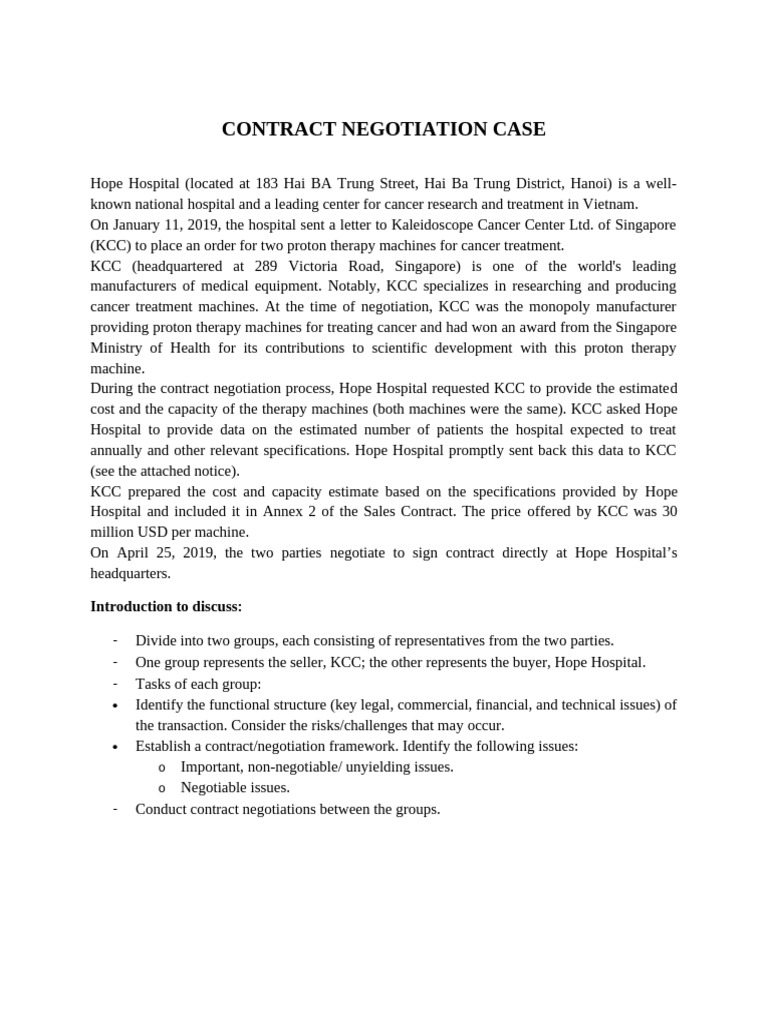 Hope Hospital-KCC Contract Negotiation | PDF | Hospital | Medicine