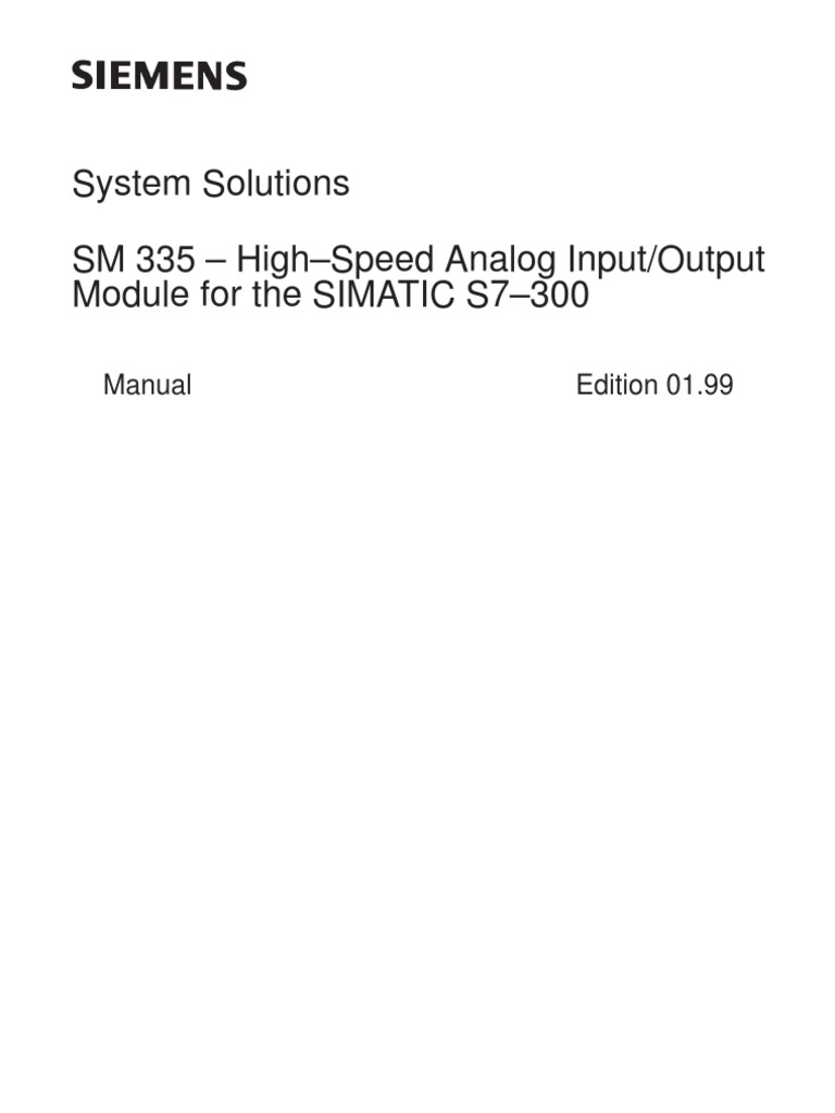 System Solutions SM 335 - High-Speed Analog Input/Output Module For The SIMATIC S7-300 | PDF ...