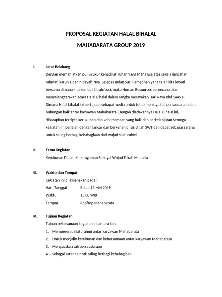 Proposal Halal Bihalal Mahabarata 2019 | PDF