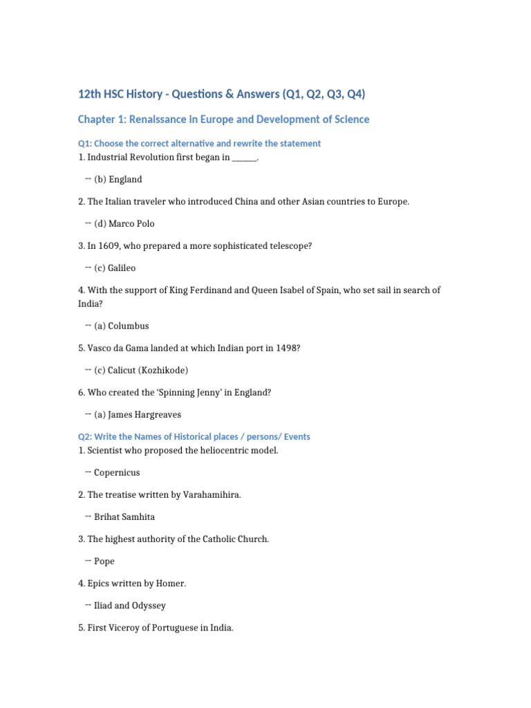 12th HSC History Questions Answers-1 | PDF | British Empire | North America