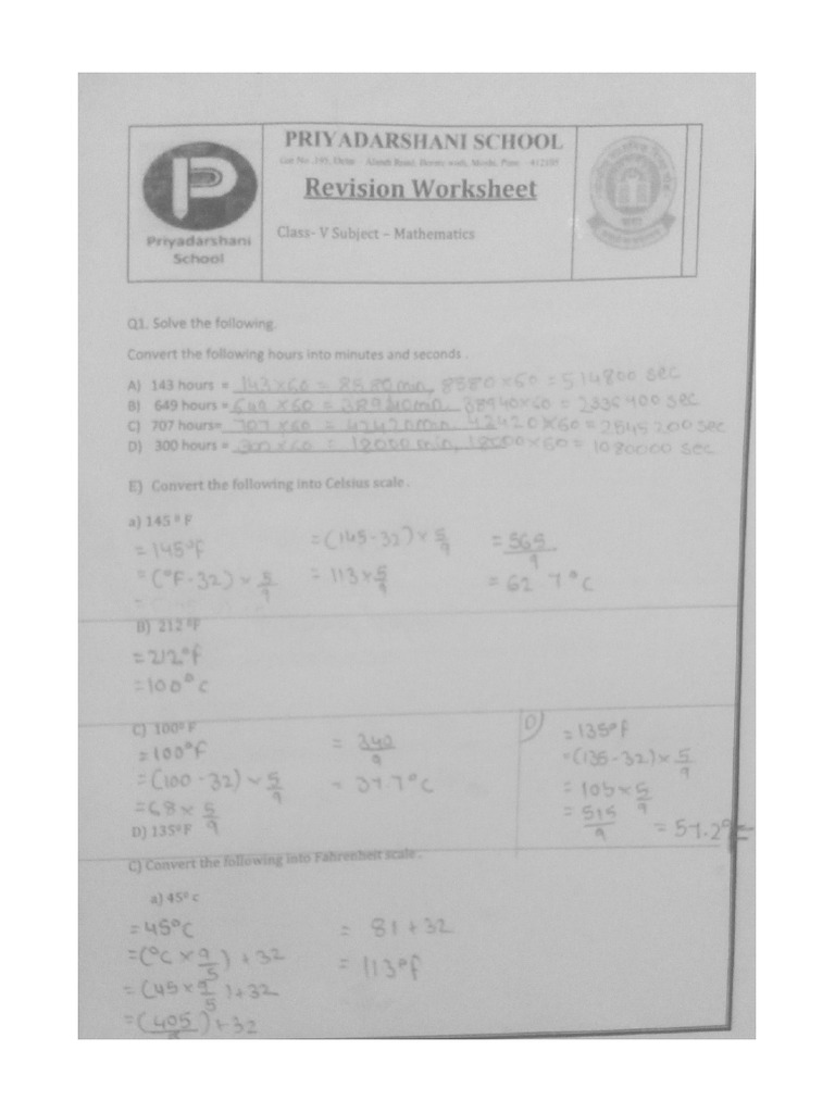 Class 5th Maths Worksheet With Answers | PDF